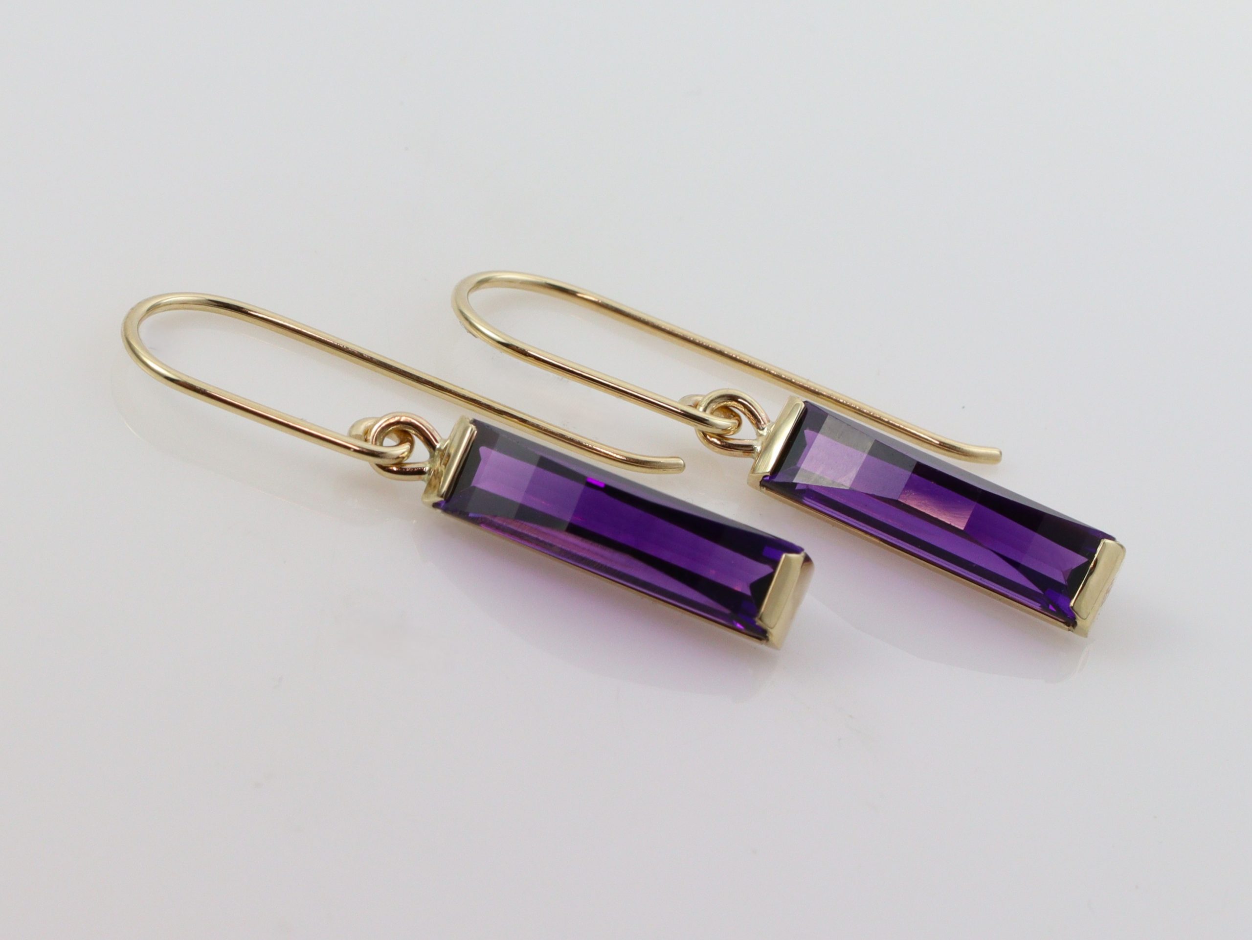 9ct Gold Step Cut Amethyst Earrings 20x5mm W/Hook – Jewelcraft Website